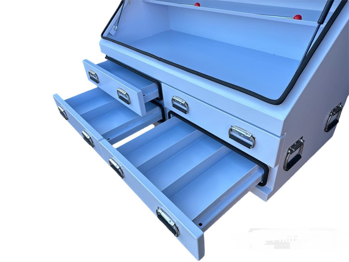 4 DRAWER 1300MM ANGLED WHITE HEAVY DUTY TOOL BOX - Stafford Welding